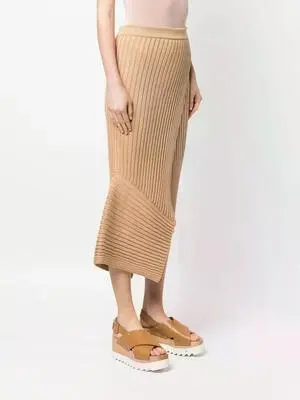 Stella McCartney Asymmetric Ribbed-knit Wrap Skirt - Brown