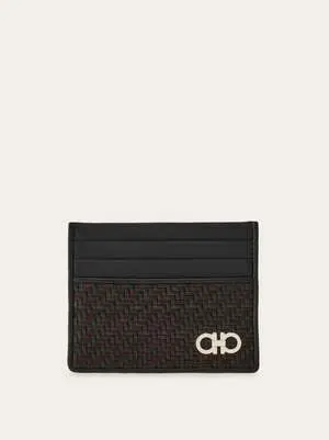 FERRAGAMO Woven Credit Card Holder - Brown