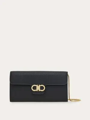 FERRAGAMO Gancini Wallet With Shoulder Strap - Black