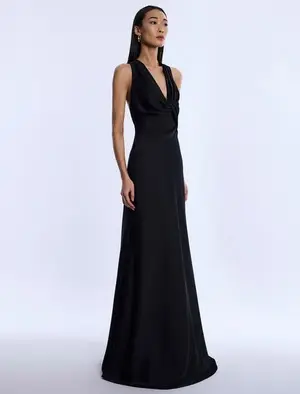 Bcbgmaxazria Cowl Neck Halter Gown - Black