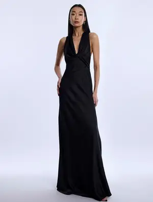 Bcbgmaxazria Cowl Neck Halter Gown - Black