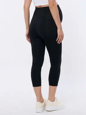 Motherhood Maternity Essential Stretch Secret Fit Over The Belly Maternity Crop Leggings - Black