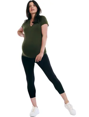 Motherhood Maternity Essential Stretch Secret Fit Over The Belly Maternity Crop Leggings - Black