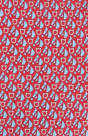FERRAGAMO Equestrian Print Silk Neck Tie - F.rosso