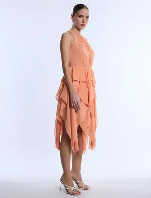 Bcbgmaxazria Ruffle Handkerchief Hem Midi Dress