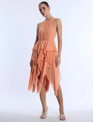 Bcbgmaxazria Ruffle Handkerchief Hem Midi Dress