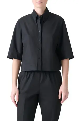 Akris Cotton Poplin Crop Button-down Shirt