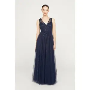 Theia Kiana Beaded V-neck Gown