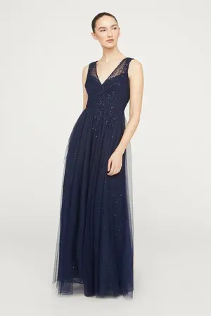 Theia Kiana Beaded V-neck Gown