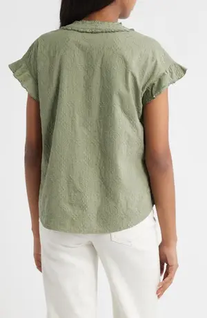 Wit & Wisdom Embroidered Split Neck Top - Oregano