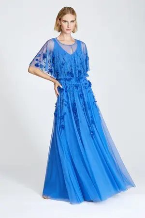Theia Fabiana Beaded Capelet Gown