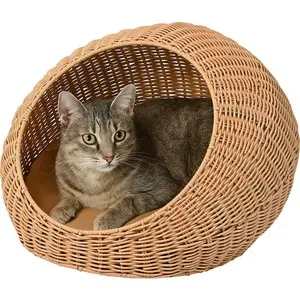 THE LICKER STORE Fiora 19.5" X 18" Modern Circular Faux Wicker Pet Bed With Machine-washable Cushion - Natural