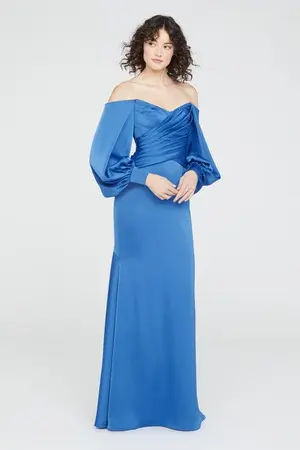 Theia Milenia Draped Sleeve Gown