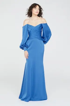 Theia Milenia Draped Sleeve Gown