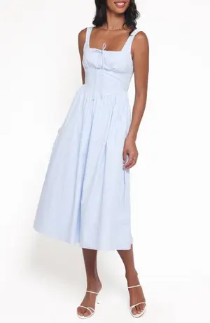 PETAL & PUP Kinslee Corset Cotton-blend Midi Dress - Blue