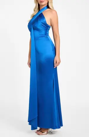MARCIANO Aretha Halter Satin Gown