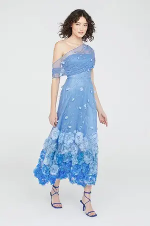 Theia Meredith Floral Tea-length Dress