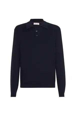Brunello Cucinelli Rib Knit Polo - Navy Blue