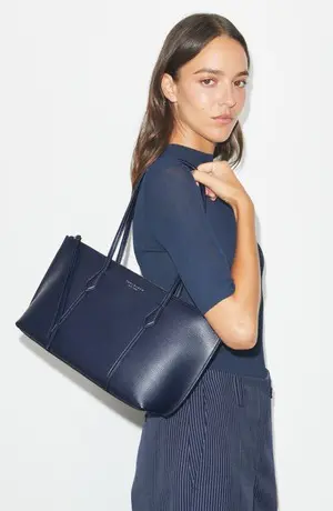 Tory Burch Small Perry Leather Zip Tote - Dark Sky