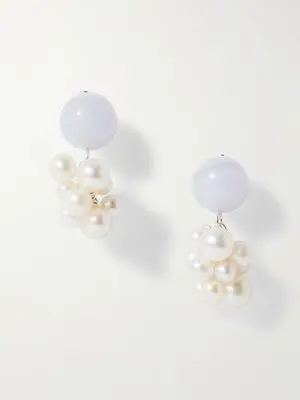 Completedworks Till The Stars Wane Agate And Pearl Earrings - Silver
