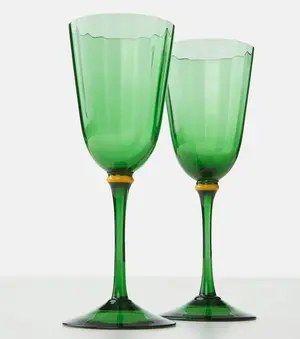 La DoubleJ Rainbow Set Of 2 Wine Glasses - Green