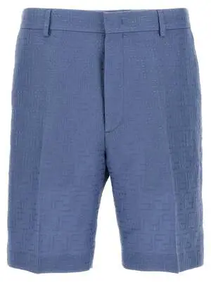 Fendi Linen Ff Jacquard Bermuda Shorts - Light Blue