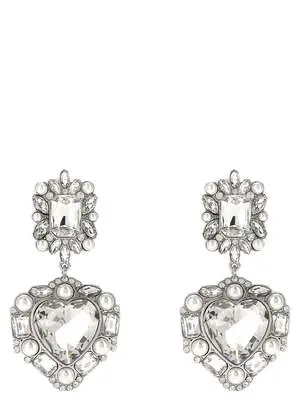 SELF-PORTRAIT Crystal Pearl Tiered Heart Earrings - Silver