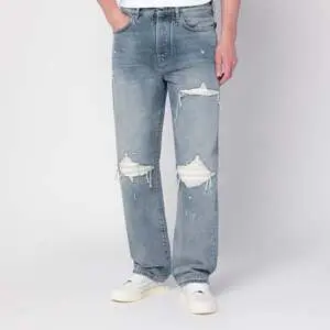 Amiri Cotton Denim Jeans With Ripped Details - Light Blue