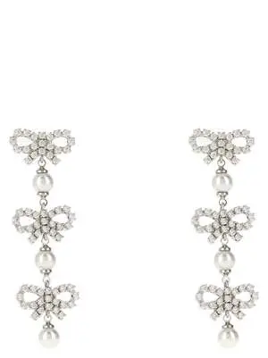 SELF-PORTRAIT Bow Pearl Tiered Earrings - White