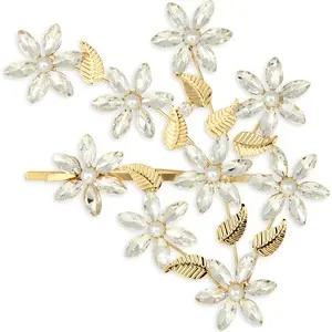 Tasha Crystal Flower Bobby Pin - Gold/ Crystal