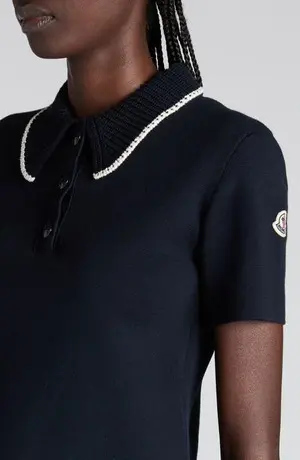 Moncler Knit Collar Cotton Polo - Navy Blue