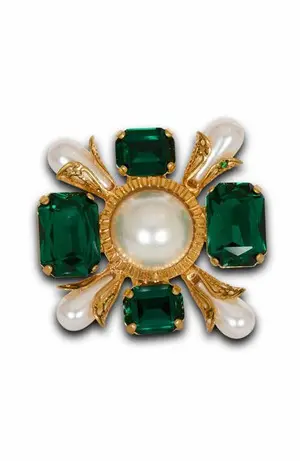 Balmain Baroque Bead And Crystal Ring - Green