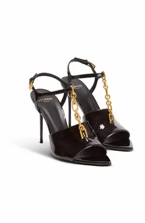 Balmain Sync Patent Leather Sandals - Black