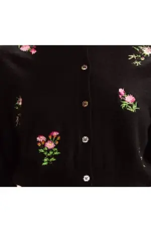 Cynthia Rowley Floral Embroidered Cardigan - Black Multi