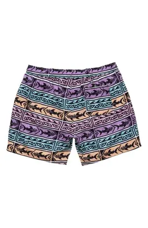 MAUI & SONS Shark Print Microfiber Swim Trunks