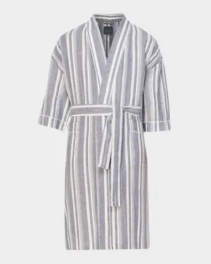 Majestic International Summer Woven Stripe Kimono Robe Chambray Stripe