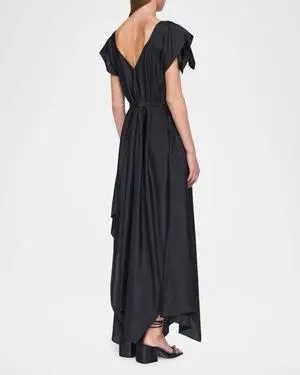 JOSEPH Plumet Draped Habotai Silk Maxi Dress - Black