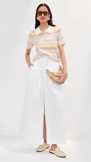 LE BOP Maxi Skirt With Front Slit - White