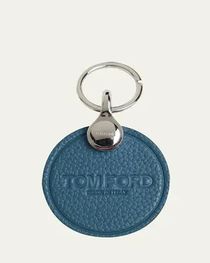 TOM FORD Soft Grain Leather Logo Keyring - Indigo