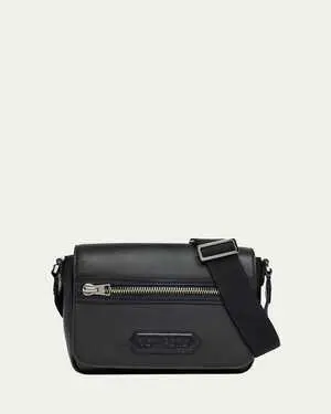 TOM FORD Soft Grain Leather Flap Messenger Bag - Black