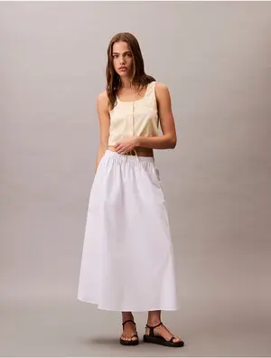 Calvin Klein Poplin Midi Skirt - Brilliant White