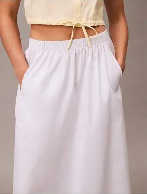 Calvin Klein Poplin Midi Skirt - Brilliant White