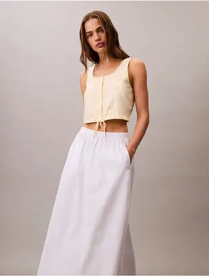 Calvin Klein Poplin Midi Skirt - Brilliant White