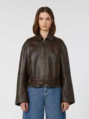Max Mara Nappa Leather Biker Jacket