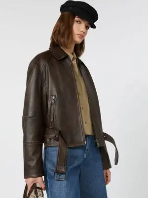 Max Mara Nappa Leather Biker Jacket