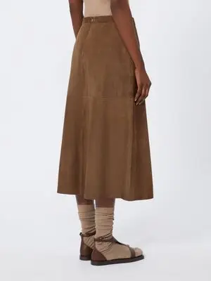 Max Mara Flared Midi Suede Skirt - Dark Brown
