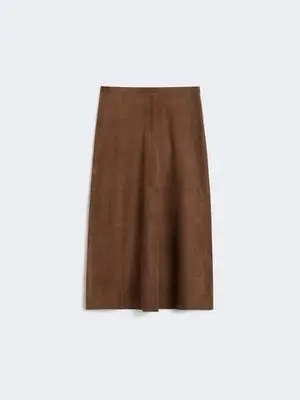 Max Mara Flared Midi Suede Skirt - Dark Brown