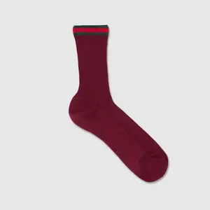 Gucci Ribbed Cotton Socks With Web - Bordeaux