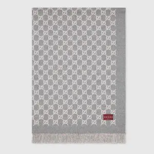 Gucci Reversible Gg Wool And Cashmere Blanket - Grey