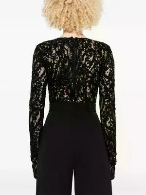 NISSA Sequin-detail Lace Bodysuit